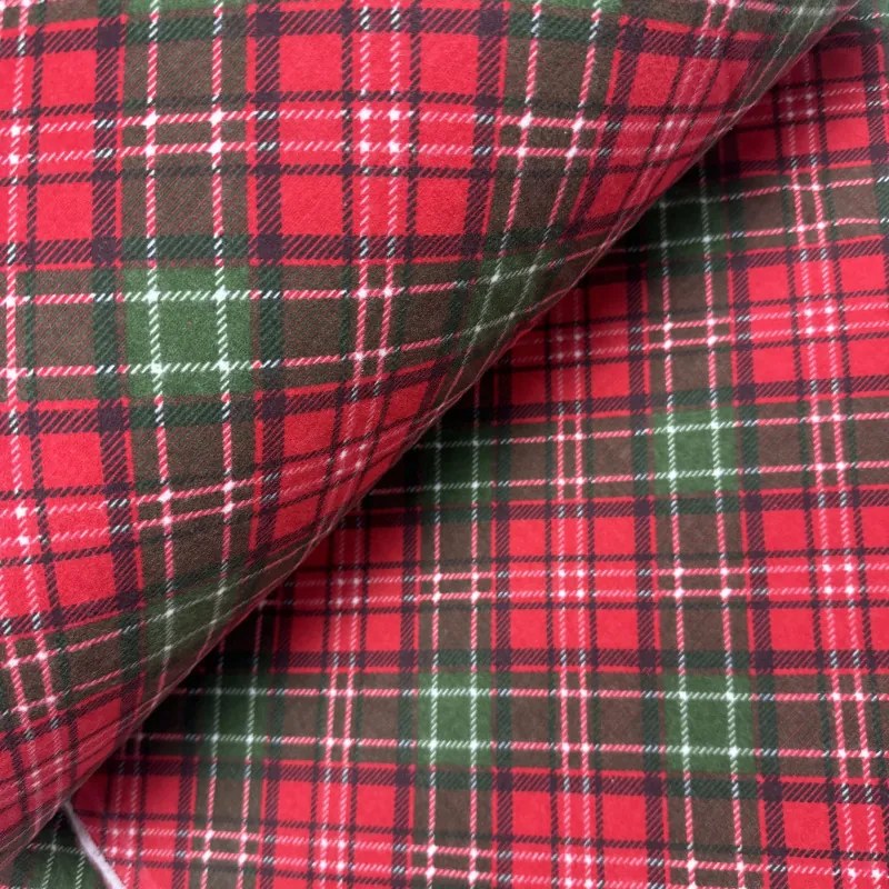 Ervi FLANELOVÉ bavlněné povlečení - Vánoční Tartan/červené