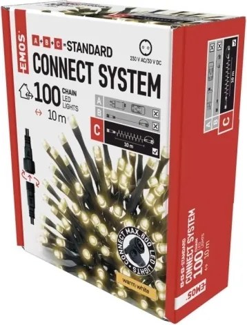 Propojovací vánoční řetěz bez zdroje EMOS Connecting D1AW03 ZY1440 100LED 10m teplá bílá