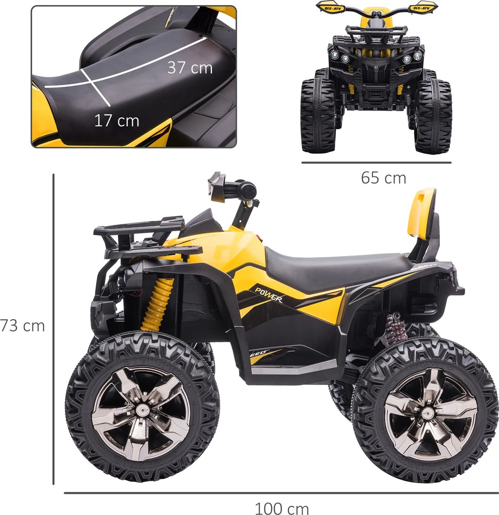HOMCOM Elektrický čtyřkolka pro děti, 12V 10Ah, čtyřkolka s funkcí vpřed a vzad, 2 motory, USB připojení, MP3 přehrávač, vozidlo pro děti s předním s…