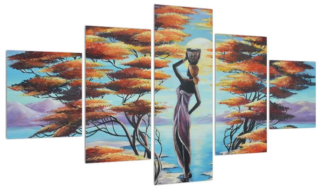 Orientální obraz ženy, stromů a slunce (125x70 cm)