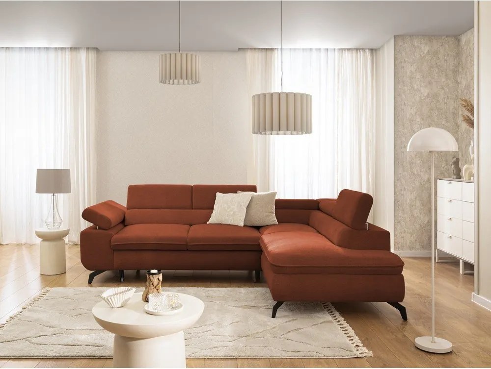 Žinylková rohová pohovka v terakotové barvě (pravý roh/do L) Marbeya – Ropez