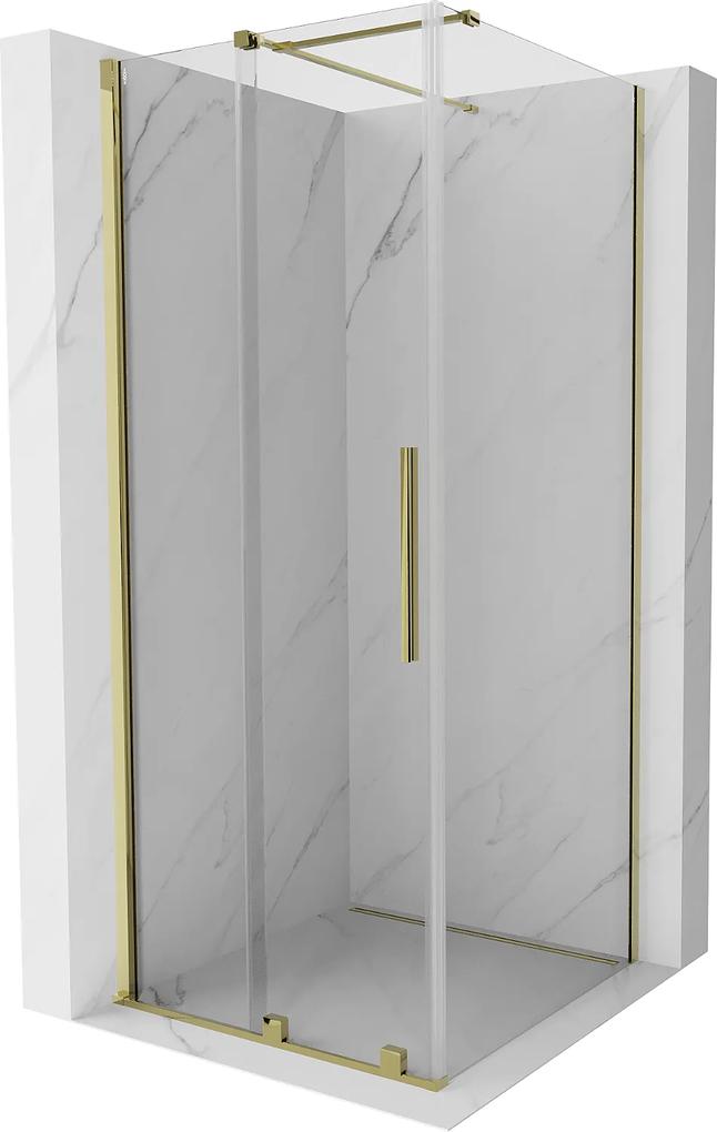 Mexen Velar, sprchový kout s posuvnými dveřmi 110(dveře) x 110(stěna) cm, 8mm čiré sklo, zlatá lesklá, 871-110-110-01-50