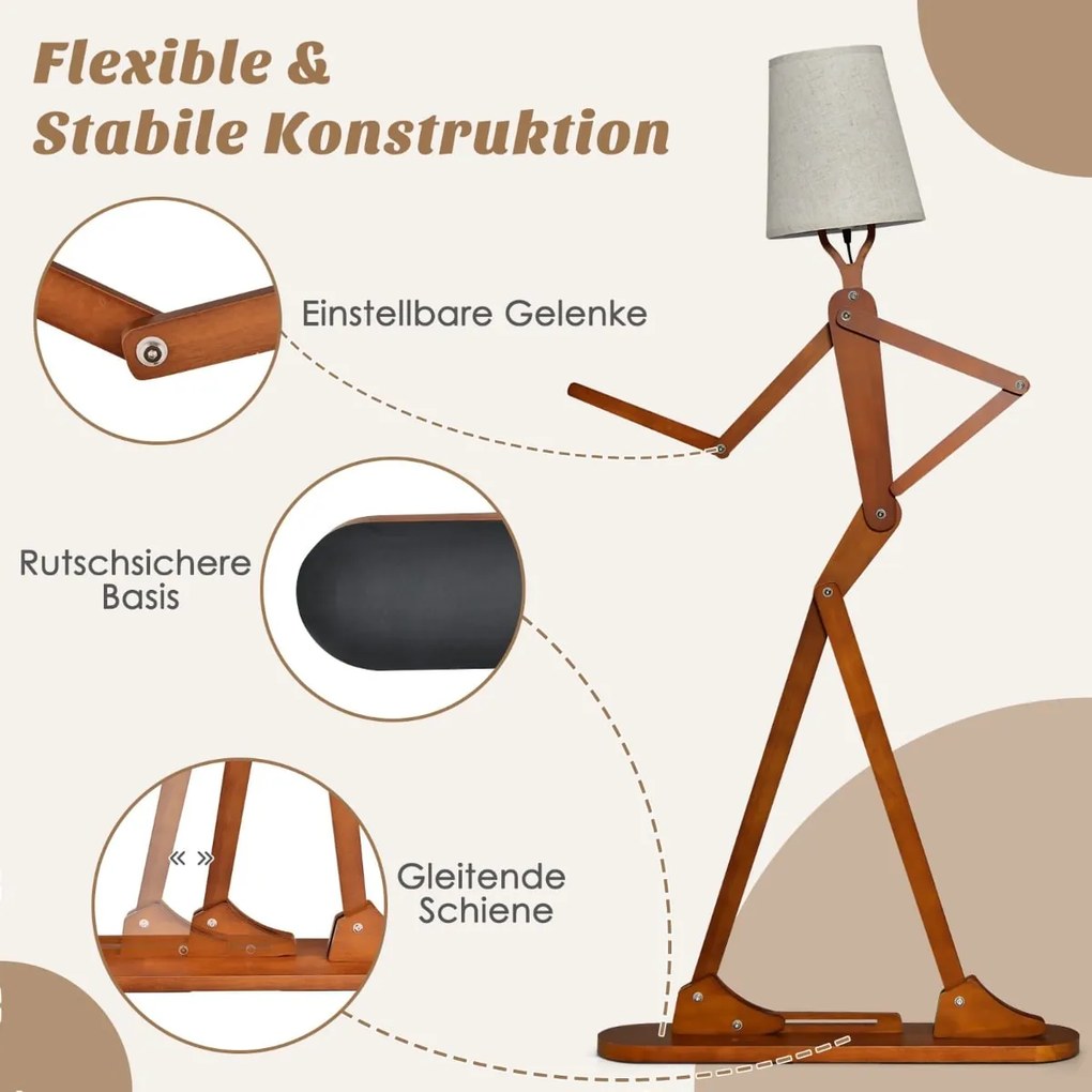 Costway 160 cm Vysoká dřevěná stojací lampa Dekorativní humanoidní rohová lampa