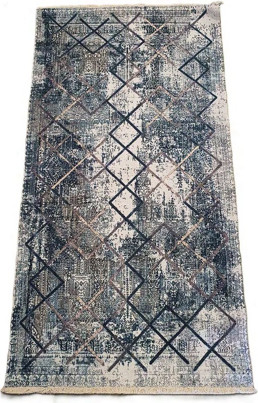 HU Modrý moderní koberec Banco 1037-BEIGE-BLUE Rozměr: 60x110 cm