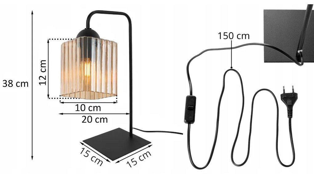 Stolní lampa Riffle Square, 1x medové skleněné stínítko, b