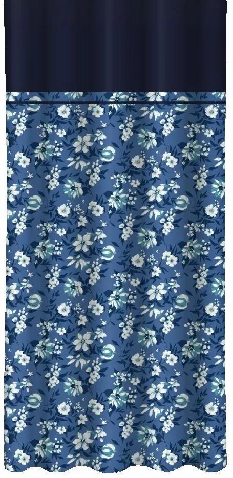 Modrý závěs s bílými a modrými květy a tmavě modrým lemem Šířka: 160 cm | Délka: 250 cm