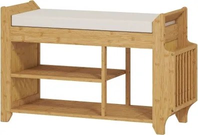 HOMCOM botník se sedákem, boční úložný prostor, držák na boty, bambusový rám, 80x30x50 cm, přírodní