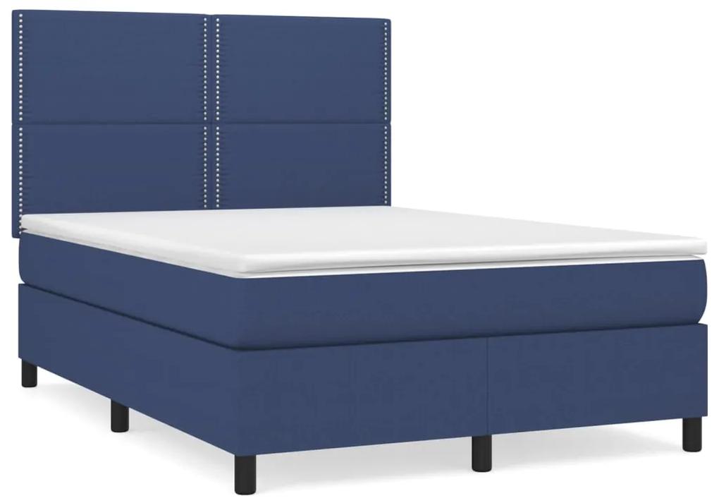 Box spring postel s matrací modrá 140x200 cm textil