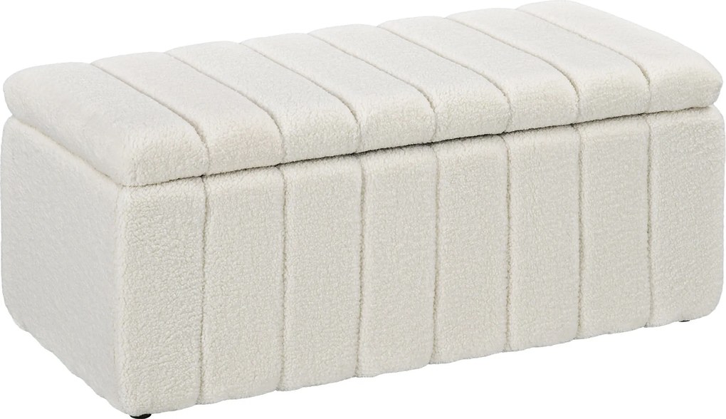 HOMCOM čalouněná lavice, postelová lavice s úložným prostorem, nosnost až 120 kg, 102x45x46 cm, krémově bílá