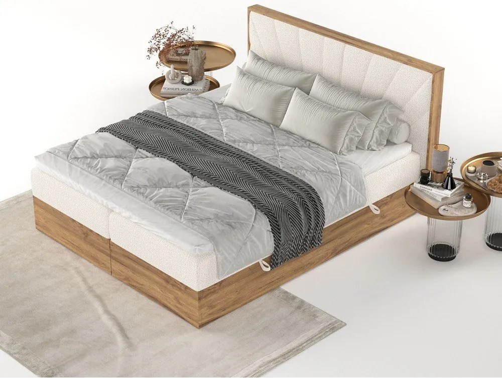 Boxspring postel s úložným prostorem v krémovo-přírodní barvě 160x200 cm Asahi – Maison de Rêve