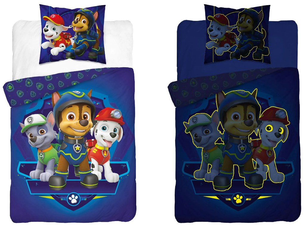 Svítící povlečení PAW PATROL Team logo modré Rozměr povlečení: 70 x 80 cm | 140 x 200 cm