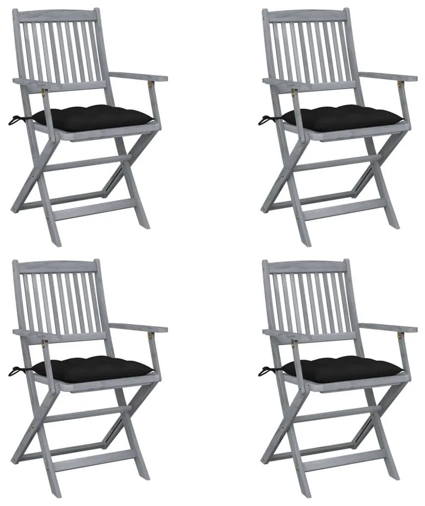 3064531 vidaXL Skládací zahradní židle s poduškami 4 ks masivní akáciové dřevo