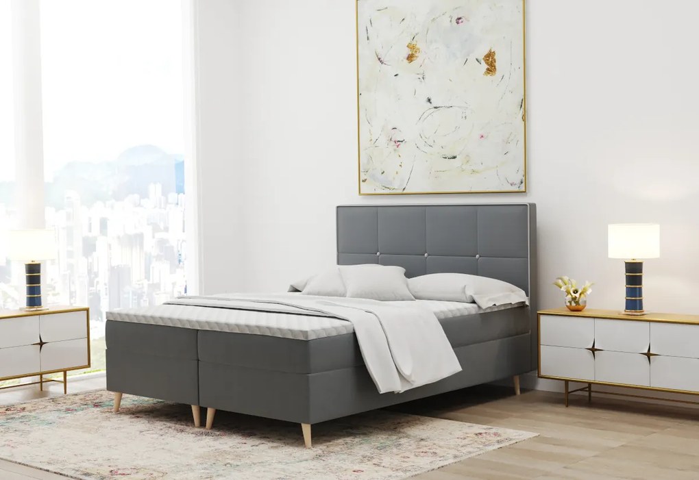 Čalouněná postel boxspring MANILA + topper, 160x200, riviera 91