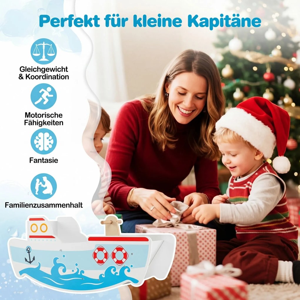 Costway Dřevěná houpací loď s 40° houpací plochou a námořním designem a houpacím