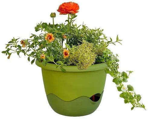 Samozavlažovací závěsný květináč Mareta, zelená, 25 cm, Plastia, pr. 25 cm