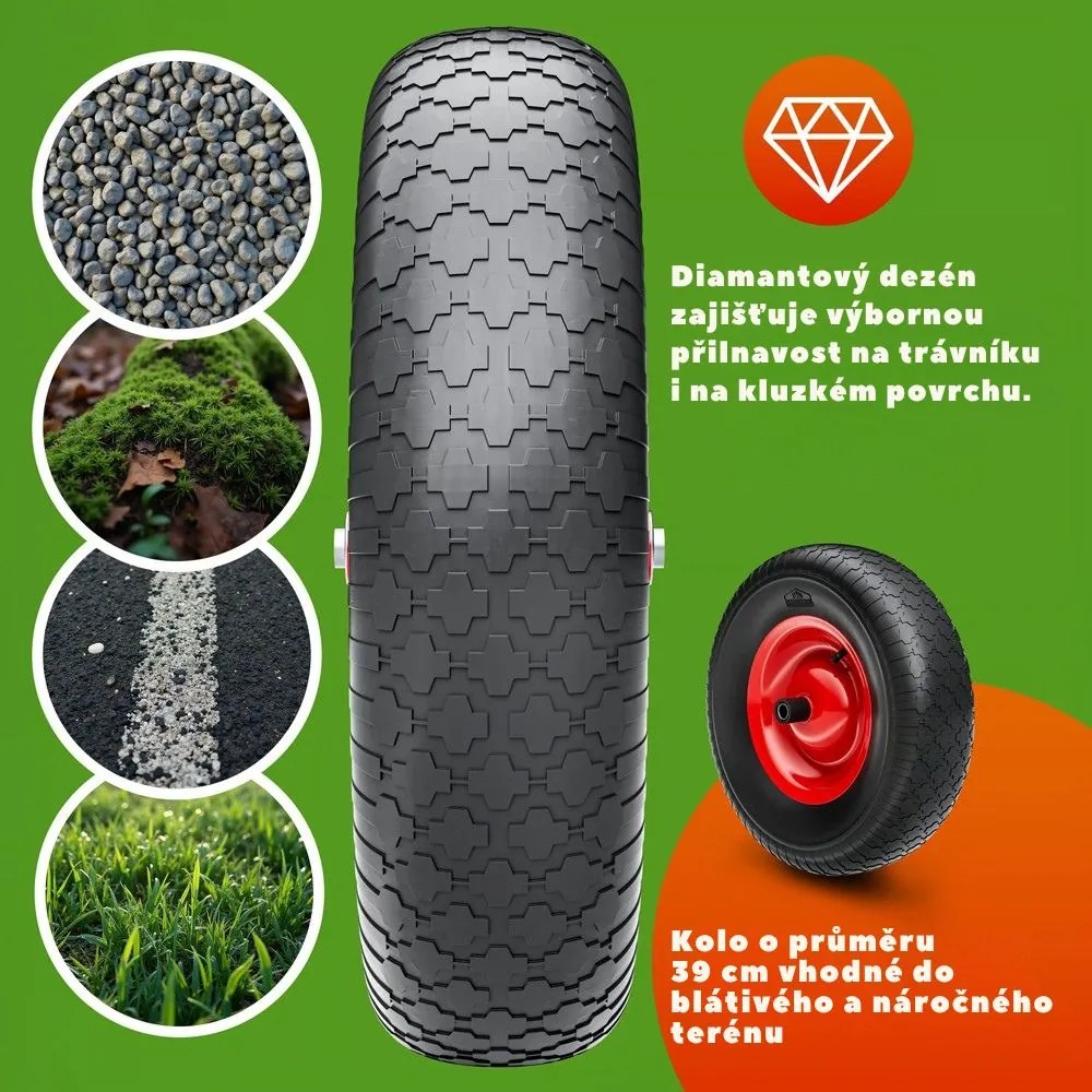 Kolečko GREG s plastovou korbou, max. 100l/250kg, zelená/černá Gardebruk