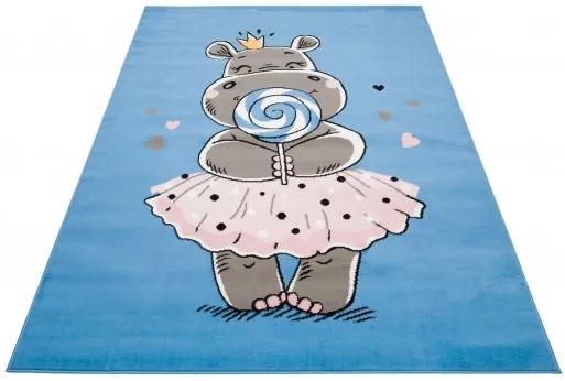 Dětský kusový koberec JOLLY DZ01C Hrošík modrý Rozměr: 160x220 cm