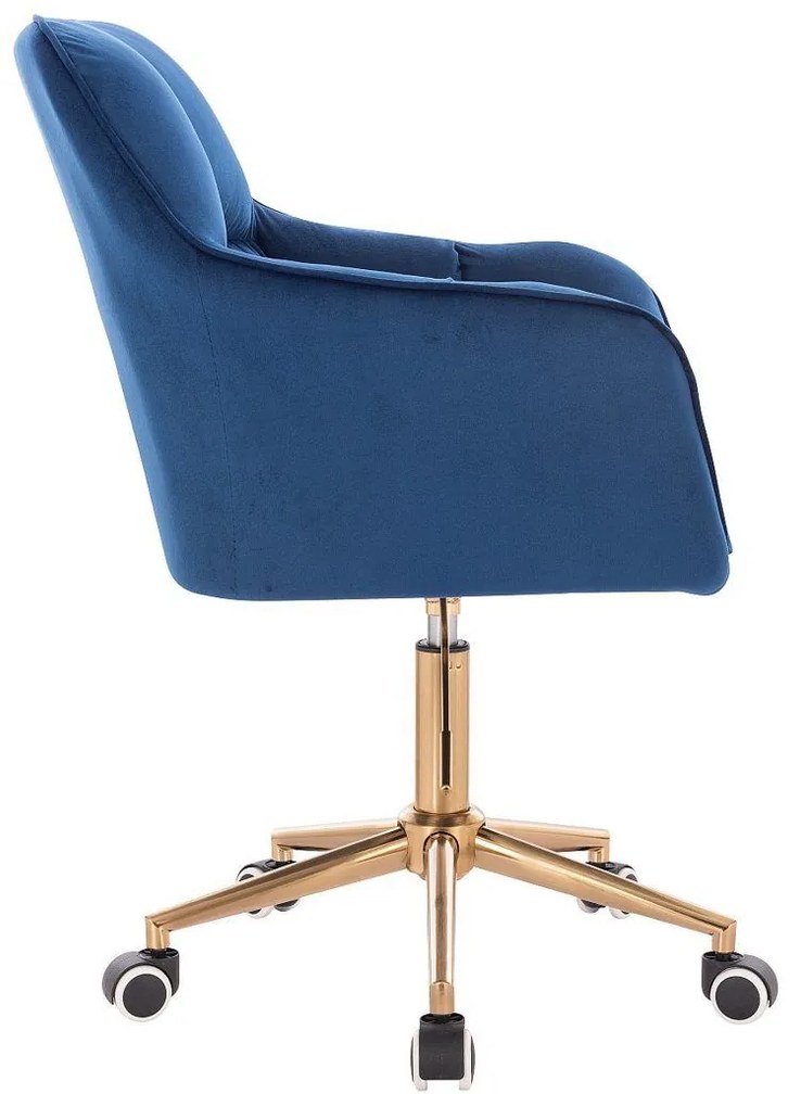 LuxuryForm DESIGN Otočné křeslo AMALFI VELUR na zlaté podstavě s kolečky - modré