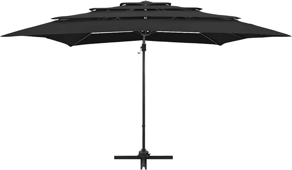 4stupňový zahradní slunečník s hliníkovou tyčí černý 250x250 cm 313826