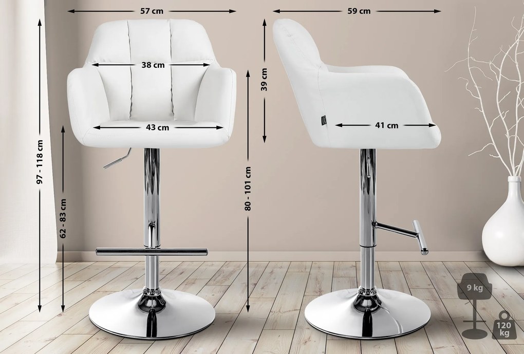 Barová židle Natoma umělá kůže chromovaná konstrukce – bílá