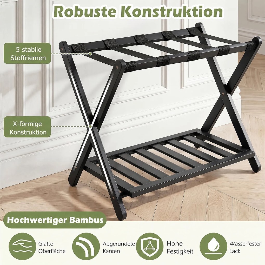 Costway Stojan na zavazadla bambusový skládací stojan na kufr – 68 × 43 × 57 cm