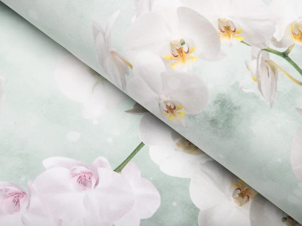 Biante Dekorační povlak na polštář s lemem PM-019 Orchideje na světle zeleném 30 x 50 cm