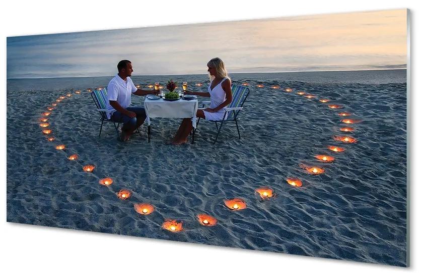 Obraz na skle Srdce s pár svíček moře 120x60 cm