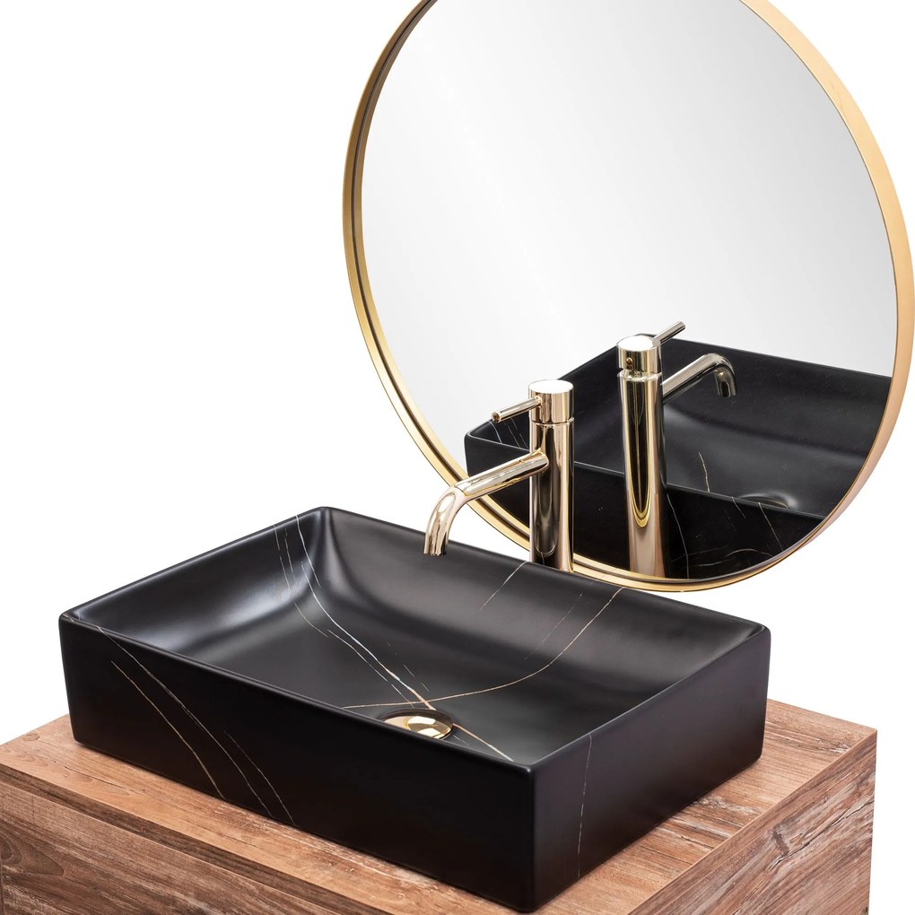 Rea Inga Marble, keramické umyvadlo na desku 51x35 cm, černá matná, REA-U8006