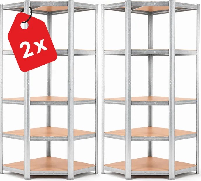 Akce 2x Regál 180x90x40 cm rohový zinkovaný 5-policový, nosnost 875 kg