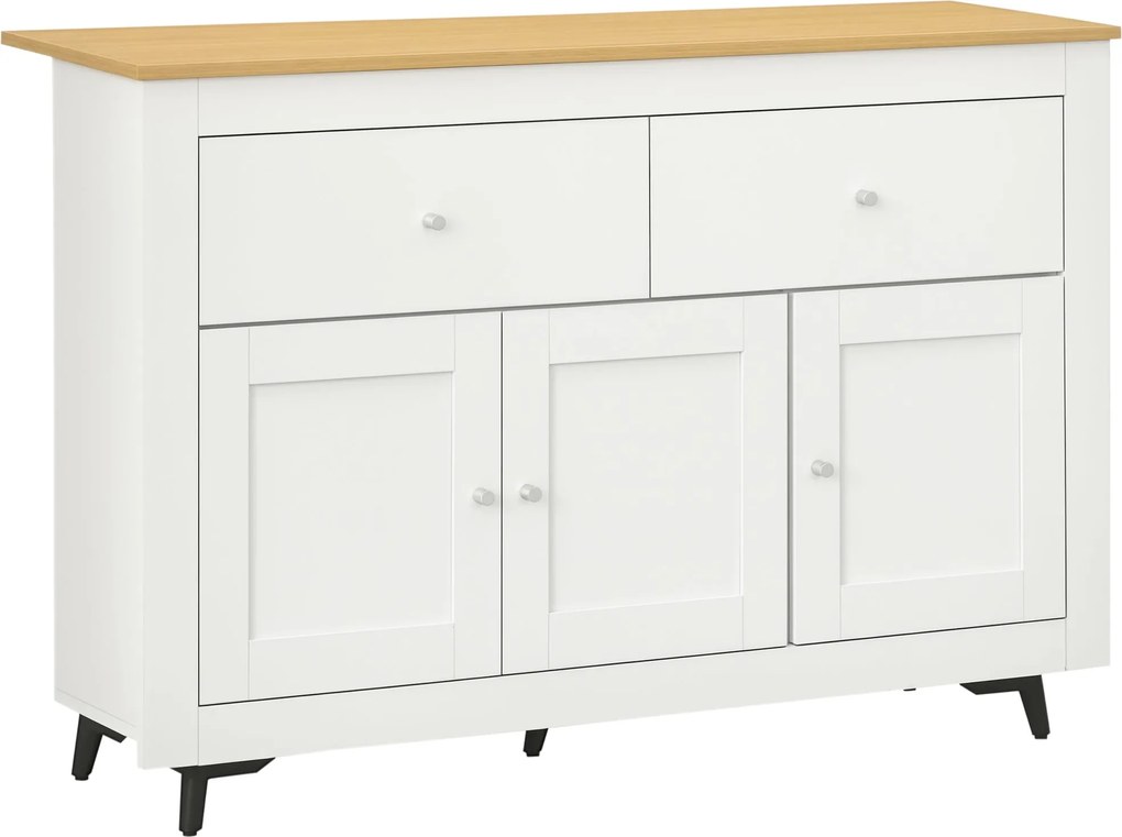 HOMCOM Kuchyňský bufet - Pomocný nábytek do kuchyně a TV stolek se 2 šuplíky, 3 dveřmi a nastavitelnou policí pro jídelnu a obývací pokoj 117x35x80 cm