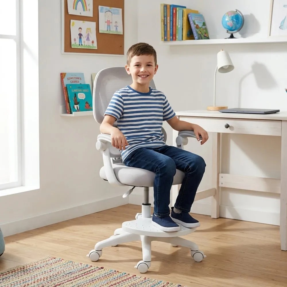 Dětská otočná židle Neoseat JUNI 023 — látka, pratelný potah, šedá