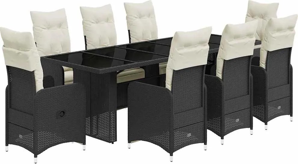 9dílný zahradní bistro set s poduškami černý polyratan 3277291