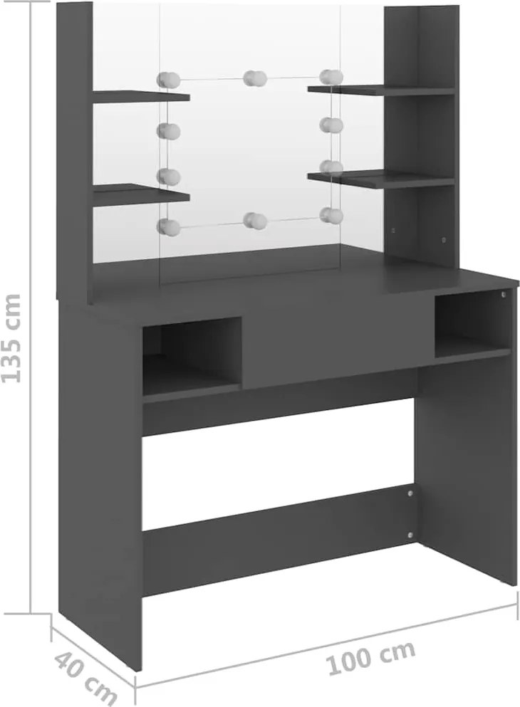 Kosmetický stolek s LED světly 100 x 40 x 135 cm MDF šedý 331542