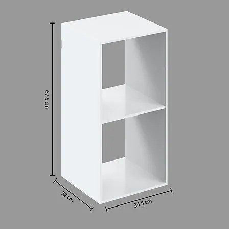 Dekorativní police, bílá, 2 přihrádky, výška 67,6 cm