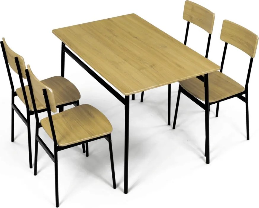 Set jídelní (1+4), MDF dekor divoký dub, černý kov (110 x 70) cm hnědá