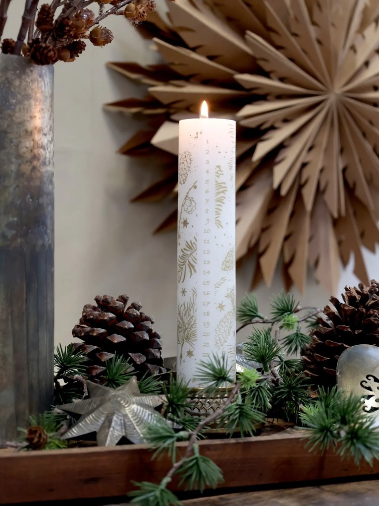 Bílo-zlatá adventní svíčka s čísly 1-24 Advent Candle - Ø 5*25cm / 60h