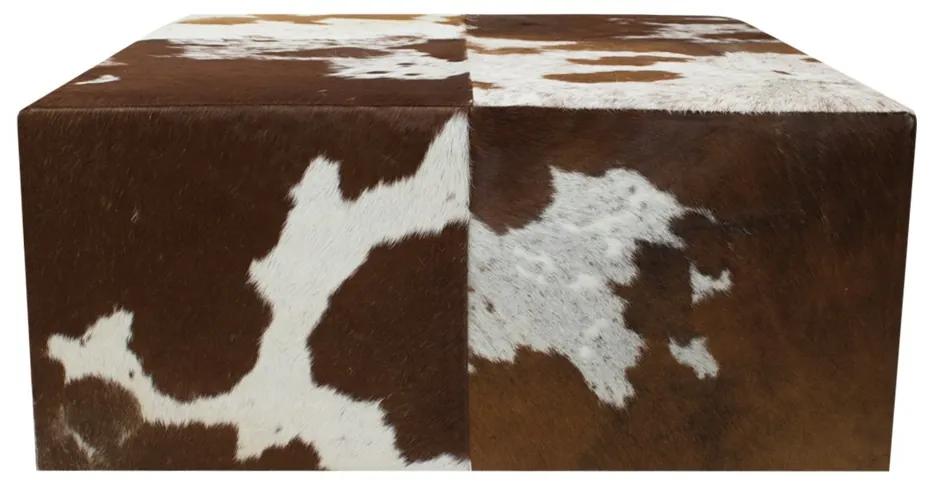Hranatý kožený Pouffe z hovězí kůže hnědá/bílá - 80*80*35cm
