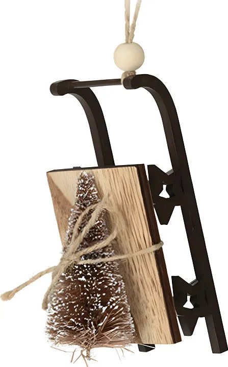 Vánoční závěsné sáně s bronzovým stromečkem 11 cm
