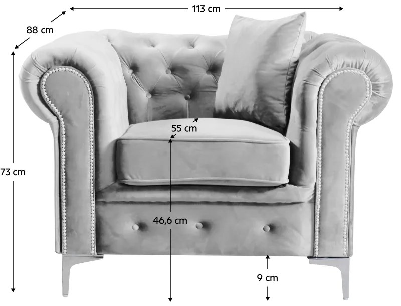 Kondela Luxusní křeslo, světle šedá Velvet látka, ROMANO