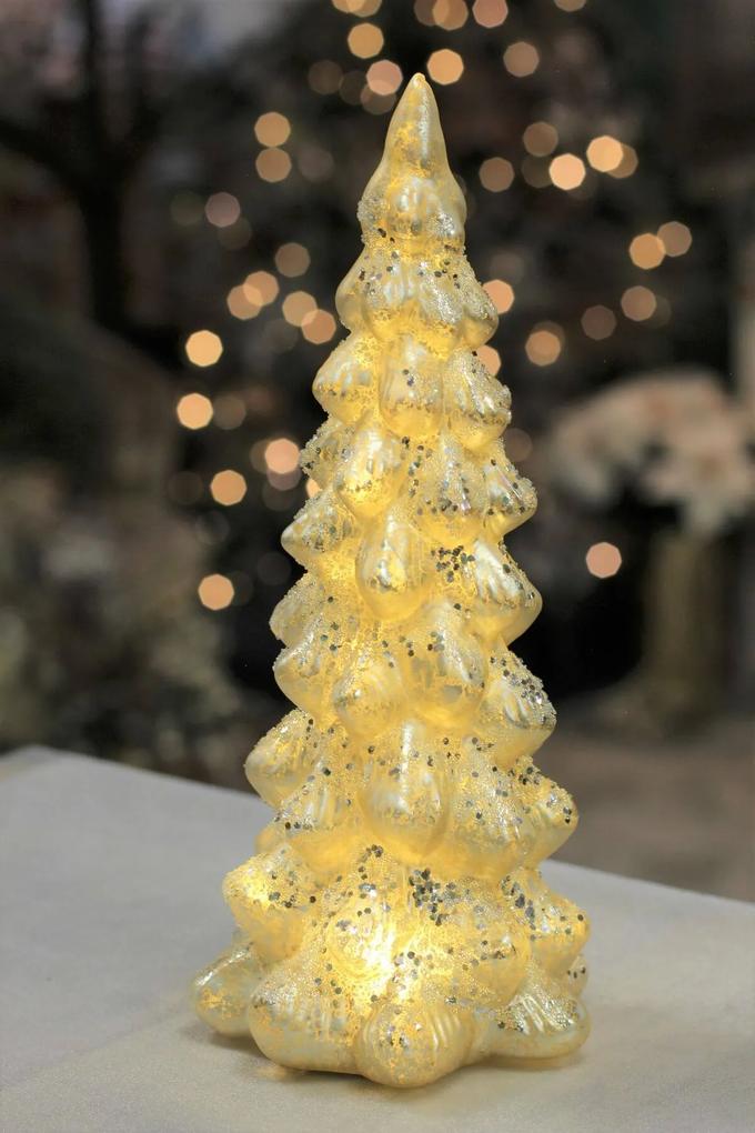 Bílý svítící vánoční stromek skleněný 30cm