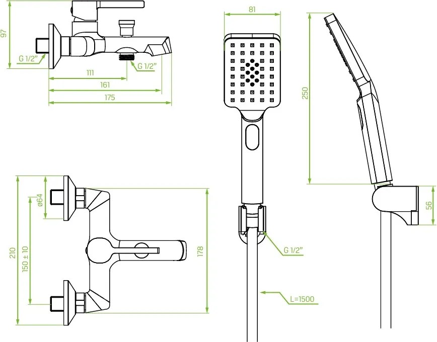 Laveo Alita, vanová baterie s ruční sprchovou soupravou, broušená ocel, LAV-BVA_311D