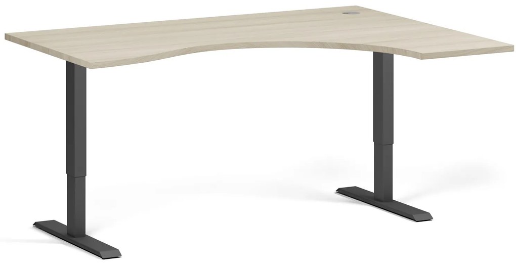 Ergonomický výškově nastavitelný stůl, 160x120 cm, 2 motory, L/P, černá podnož, dub přírodní