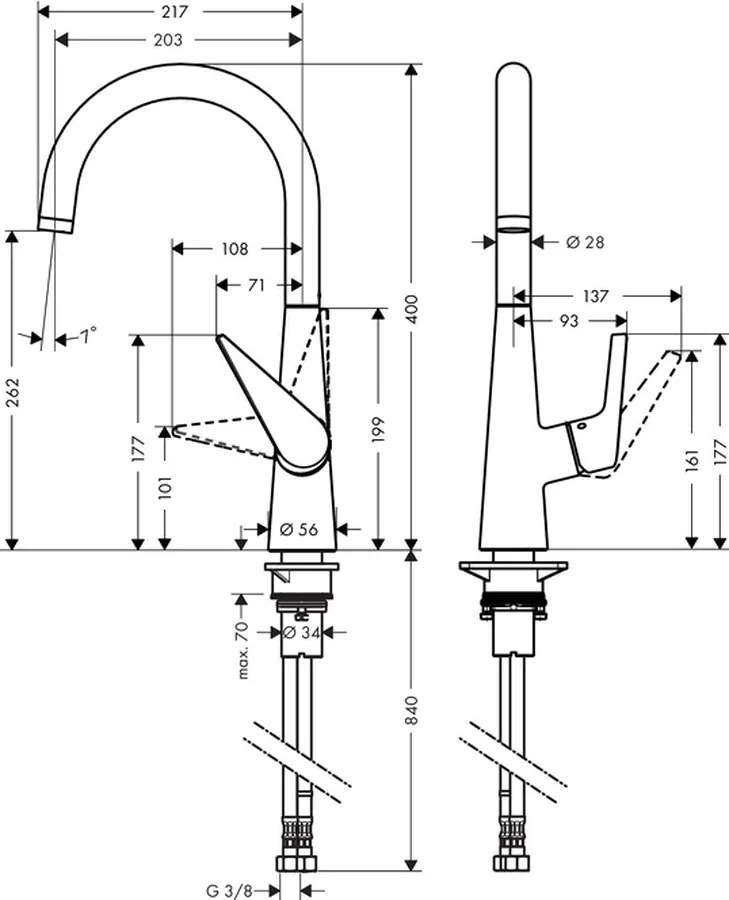Hansgrohe Talis M51, páková dřezová baterie 260 s otočným výtokem, chromová, 72810000