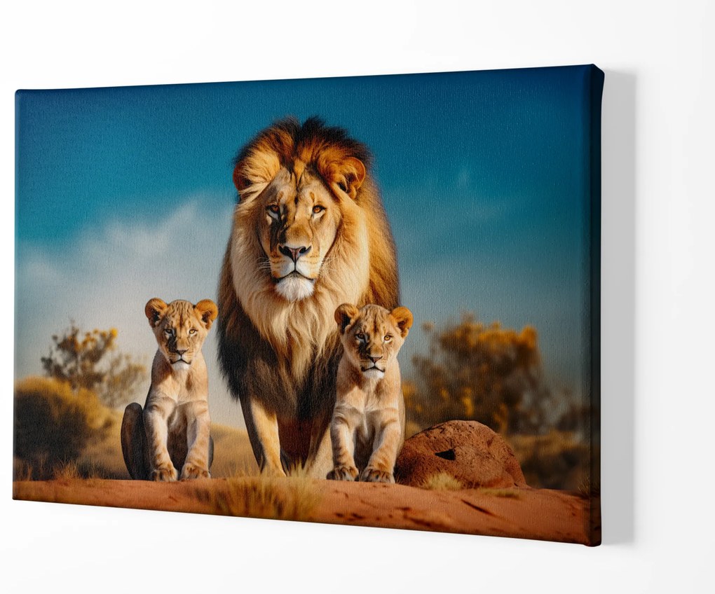 Obraz na plátně - Lví rodina se vyhřívá na slunci FeelHappy.cz Velikost obrazu: 180 x 120 cm