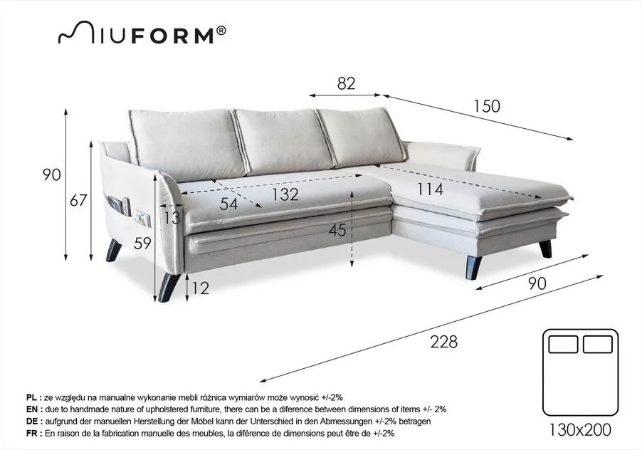 Šedobéžová rozkládací/s úložným prostorem rohová pohovka (pravý roh/s lenoškou) Charming Charlie – Miuform