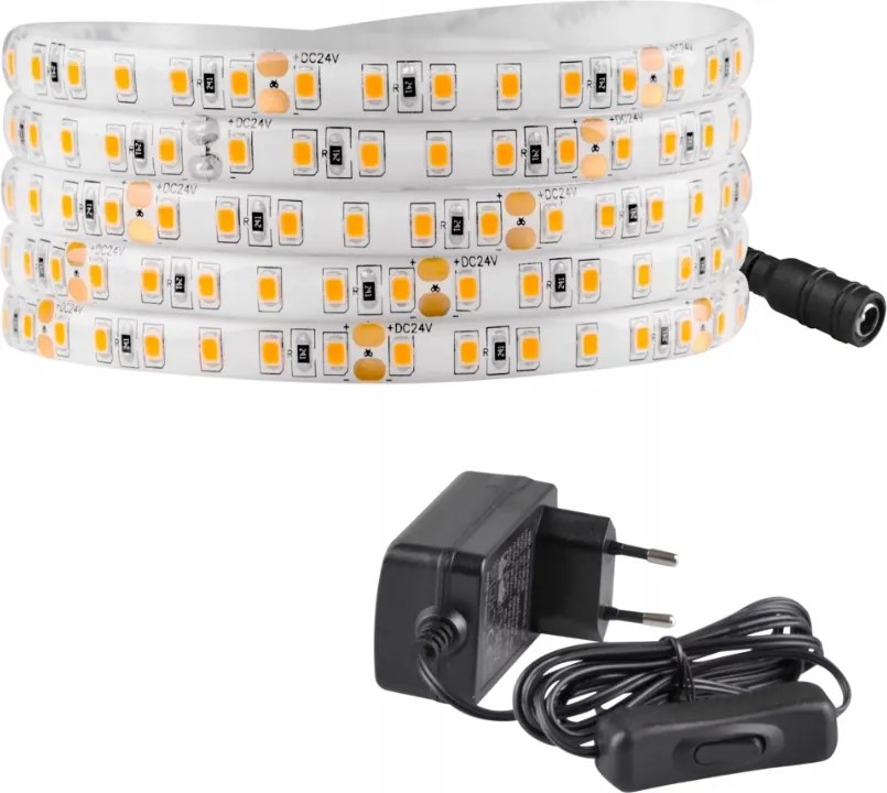 Sada Led pásků 24V 5 m IP65 2700K napájecí zdroj, vypínač On/off