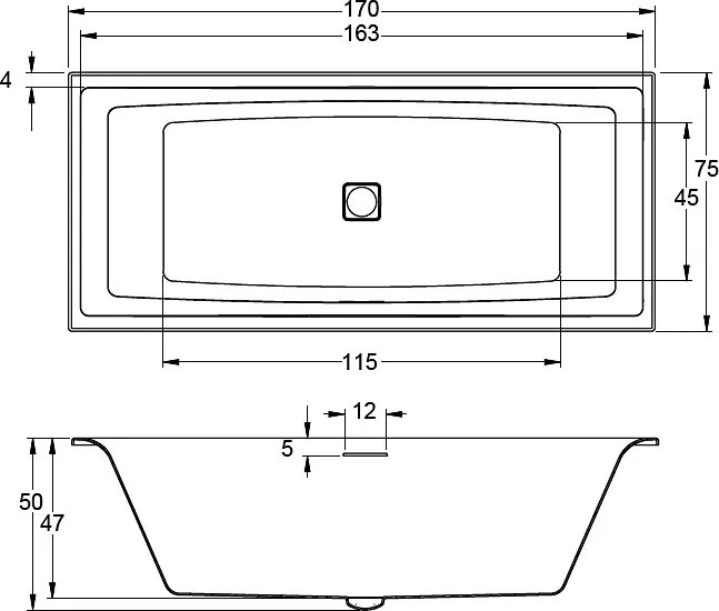Riho Still Square Led L 170 x 75 cm vana akrylátová obdélníková bílá B100004005