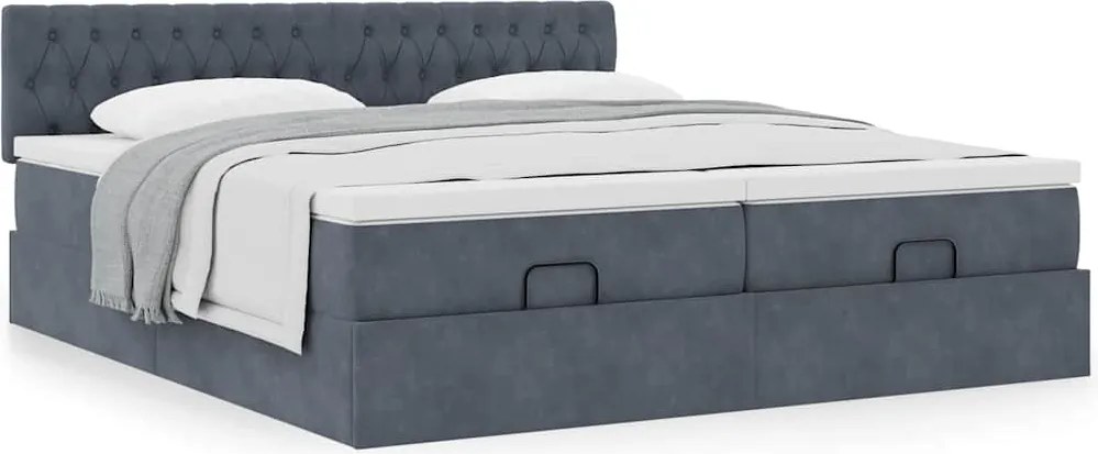 Osmanský rám postele s matrací tmavě šedý 200x200cm samet 3312099