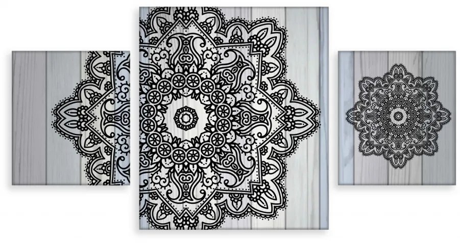 Třídílný obraz mandala šedá Velikost (šířka x výška): 150x80 cm