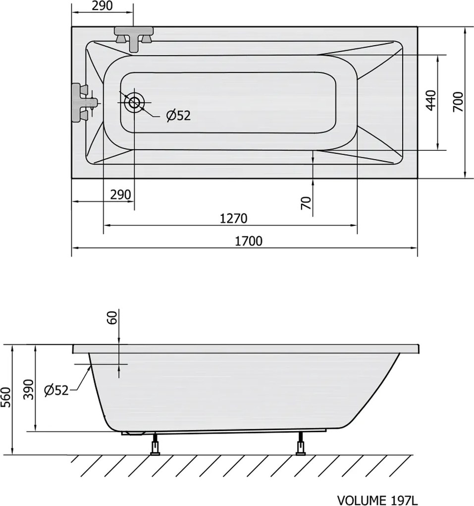 Polysan Noemi 170 x 70 cm vana obdélníková akrylátová 71708